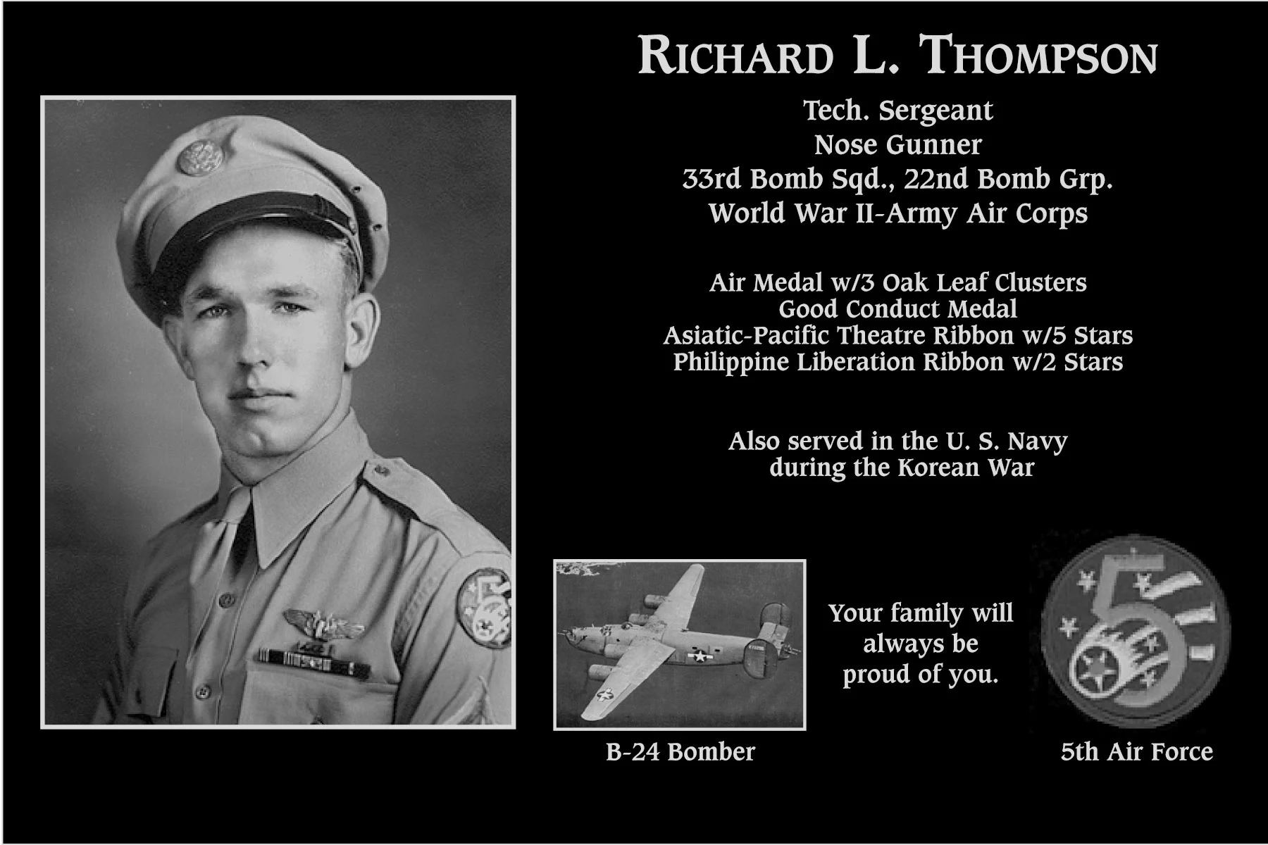 Technical Sergeant Richard L Thompson | Mt. Soledad Virtual Plaque