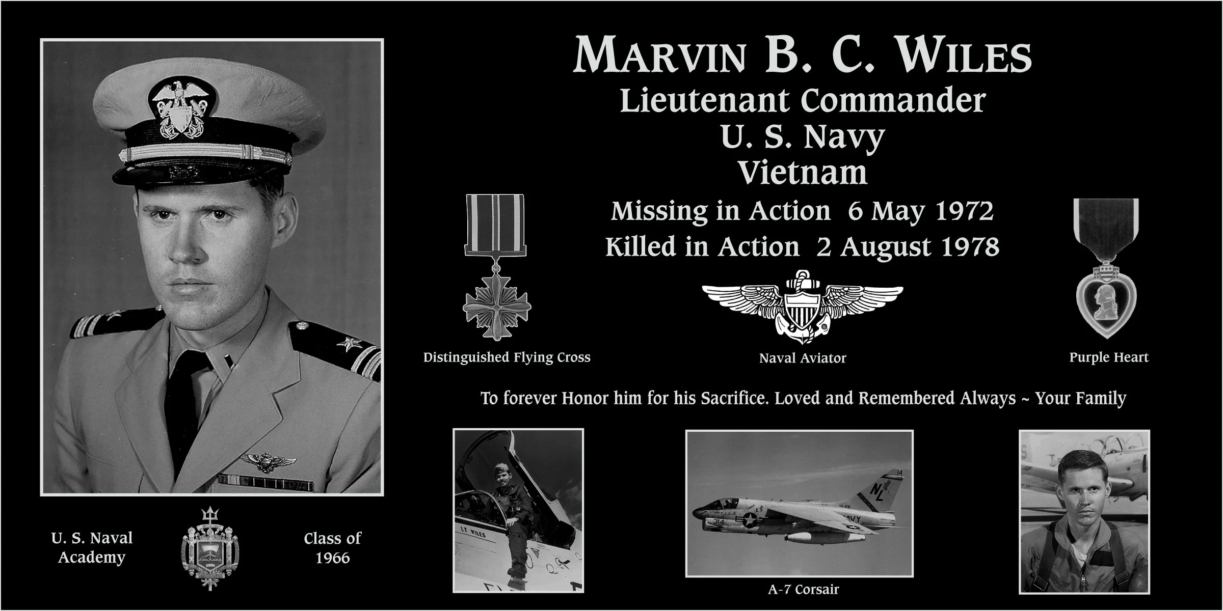 Lieutenant Commander Marvin B C Wiles | Mt. Soledad Virtual Plaque