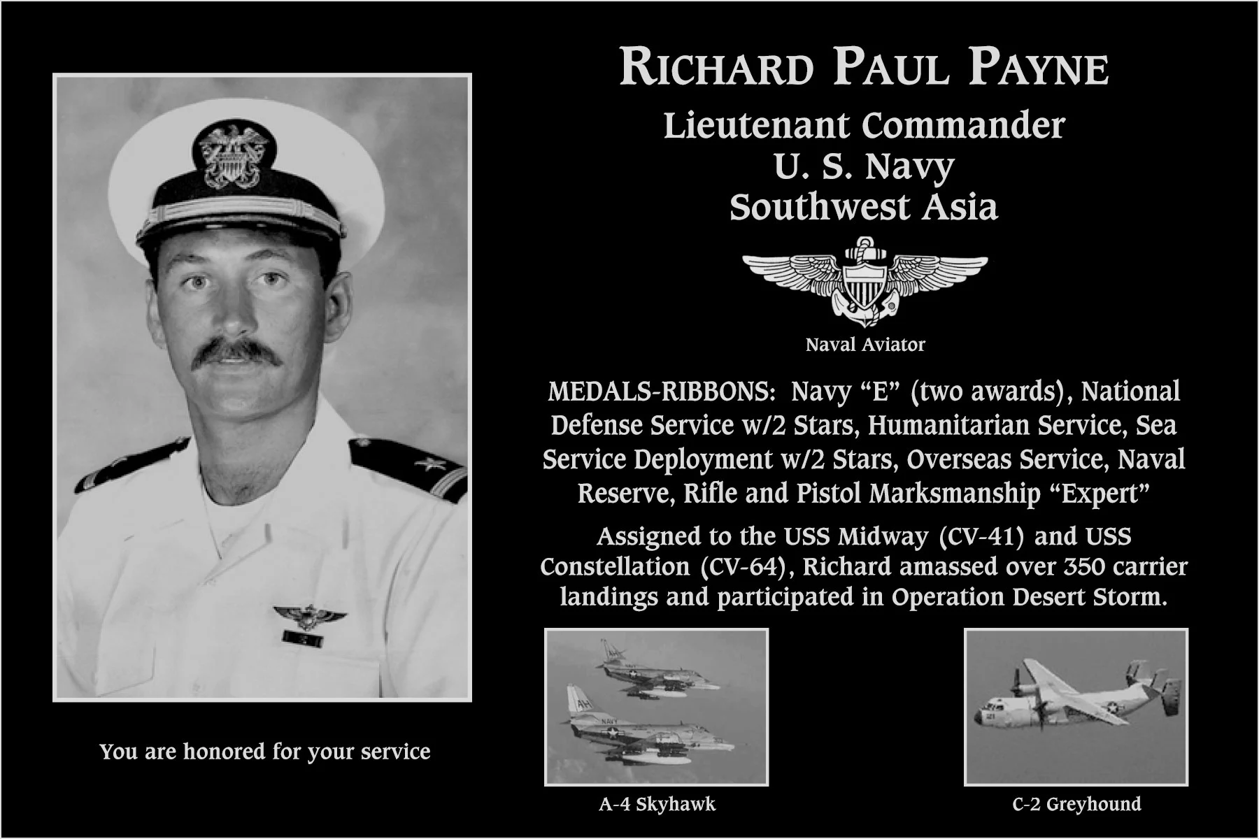 Lieutenant Commander Richard Paul Payne | Mt. Soledad Virtual Plaque