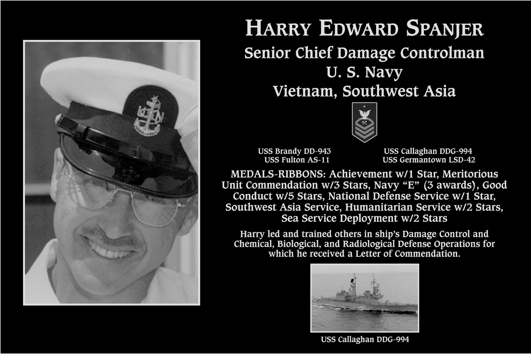 Senior Chief Petty Officer Harry Edward Spanjer | Mt. Soledad Virtual ...
