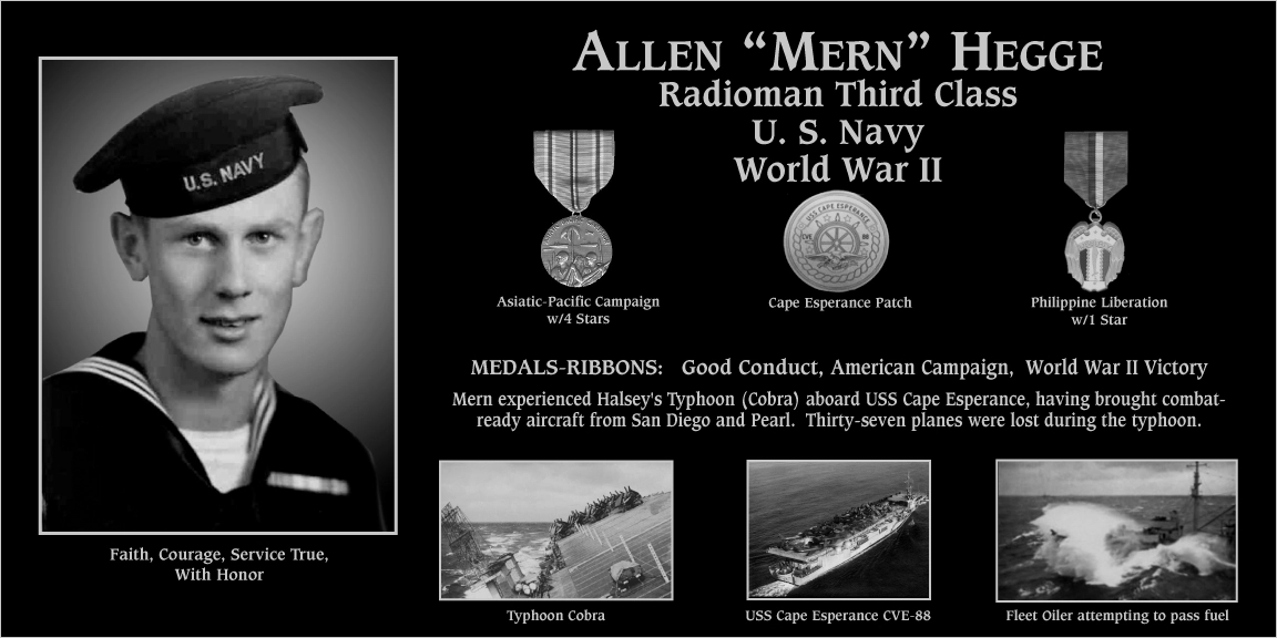 Petty Officer Third Class Allen Hegge | Mt. Soledad Virtual Plaque