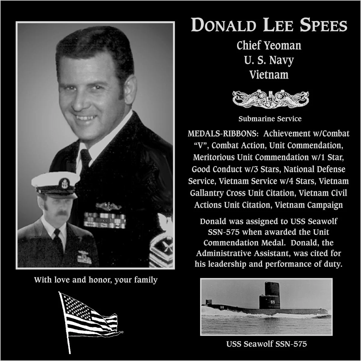 Chief Petty Officer Donald Lee Spees | Mt. Soledad Virtual Plaque