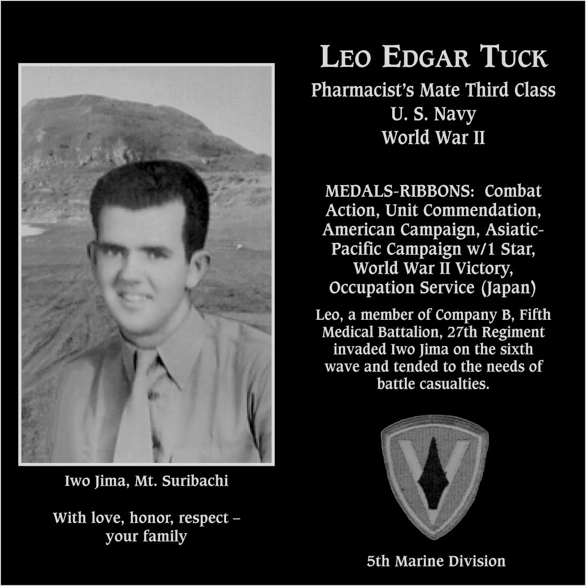 Petty Officer Third Class Leo Edgar Tuck | Mt. Soledad Virtual Plaque