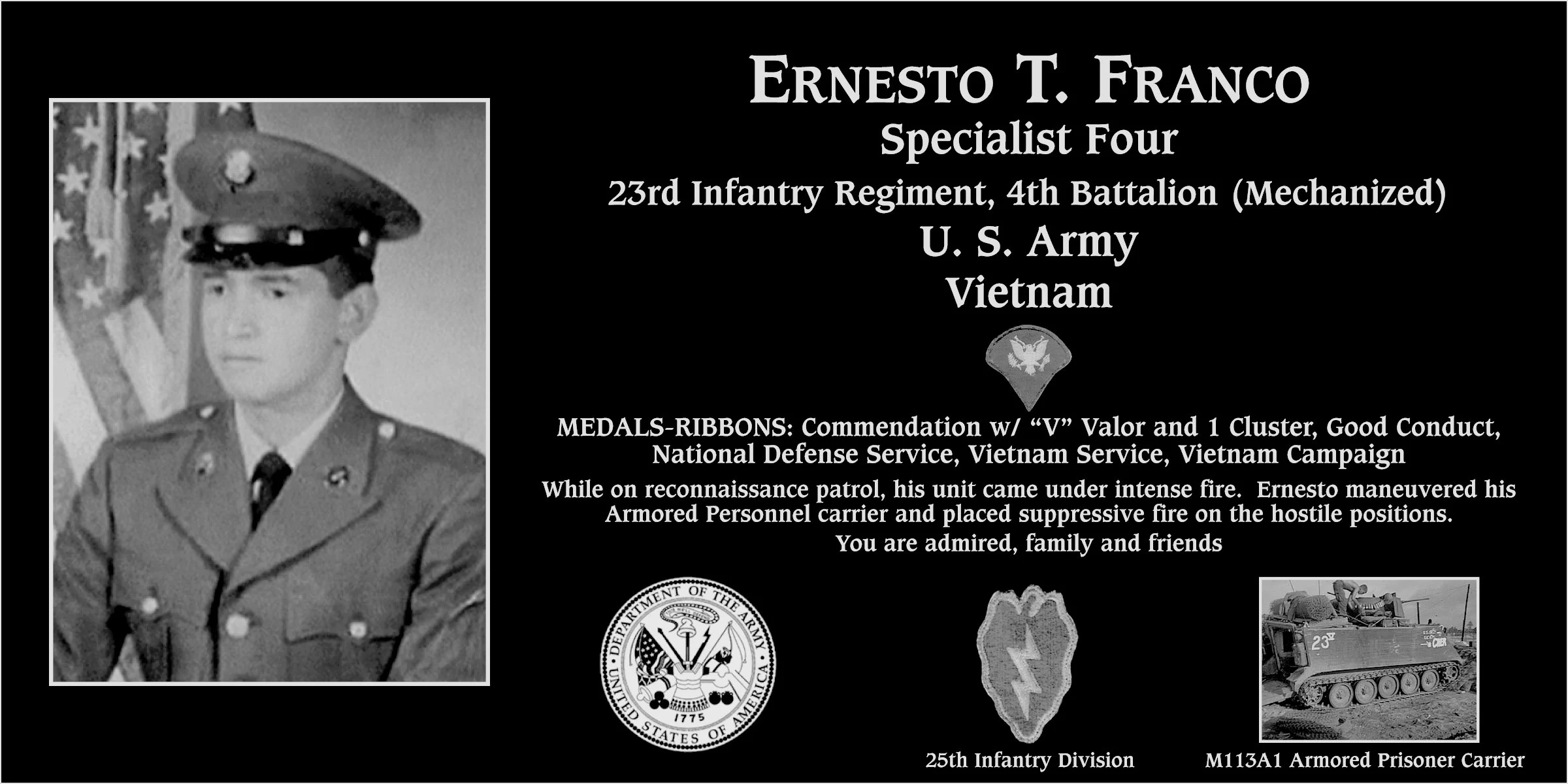 Specialist Ernesto T. Franco | Mt. Soledad Virtual Plaque