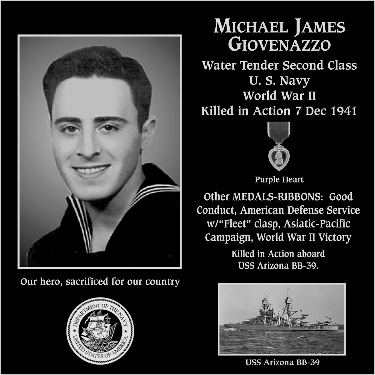 Petty Officer Second Class Michael James Giovenazzo | Mt. Soledad Virtual Plaque
