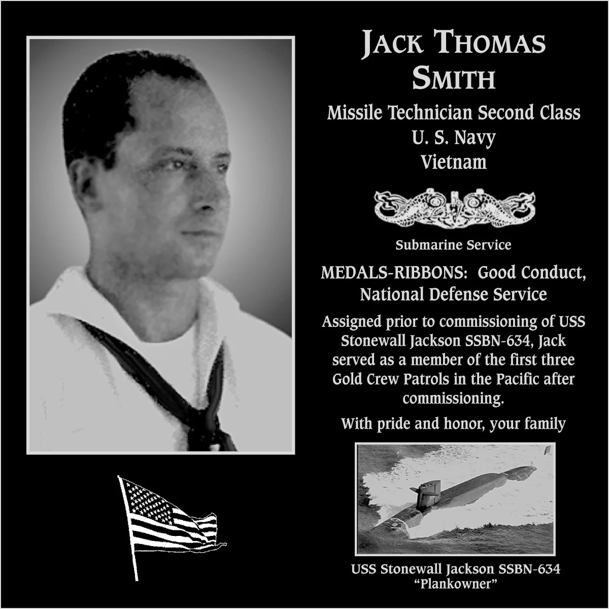 Petty Officer Second Class Jack Thomas Smith | Mt. Soledad Virtual Plaque