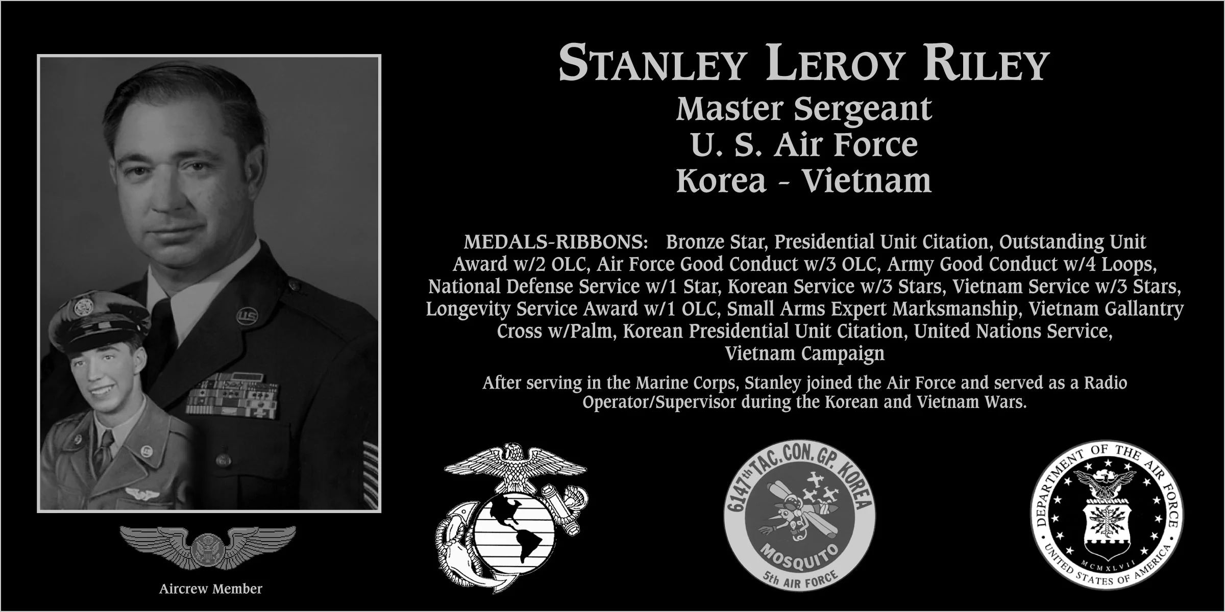 Master Sergeant Stanley Leroy Riley | Mt. Soledad Virtual Plaque
