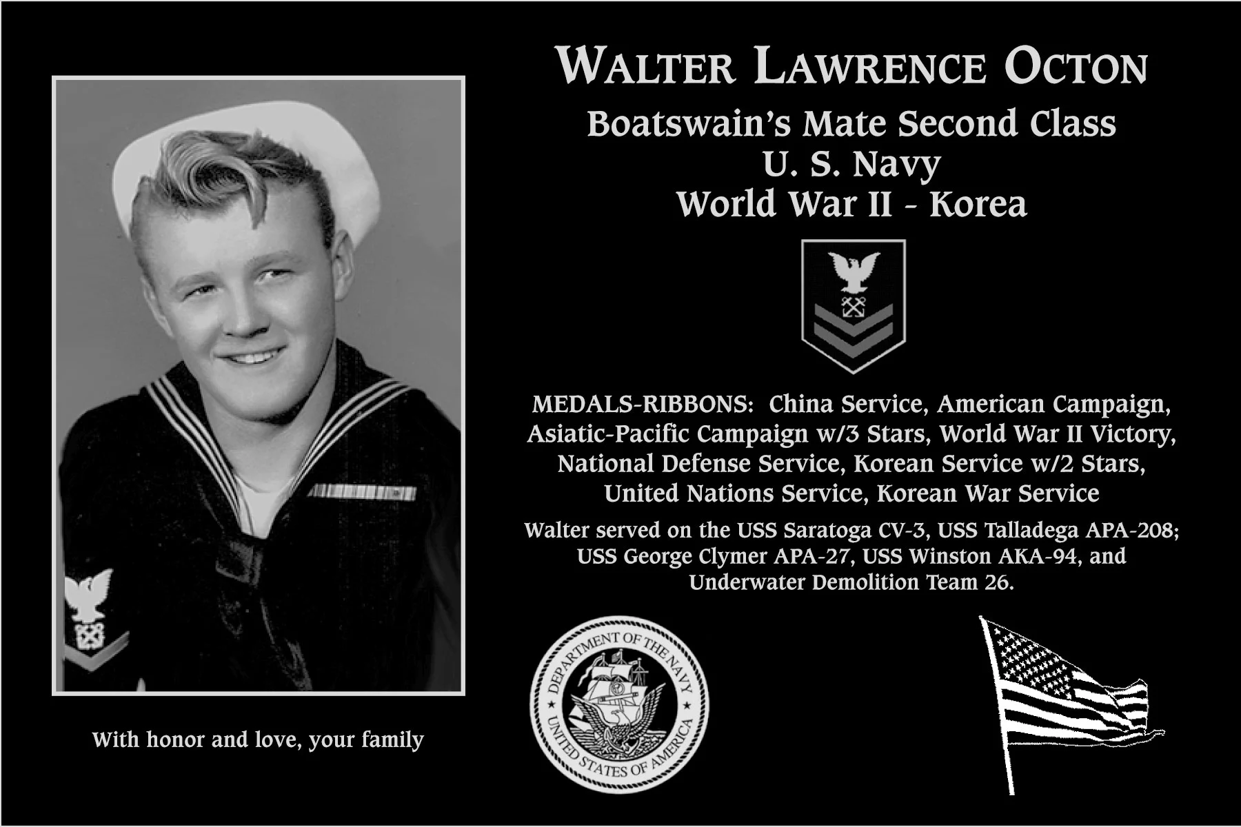 Petty Officer Second Class Walter Lawrence Octon | Mt. Soledad Virtual ...