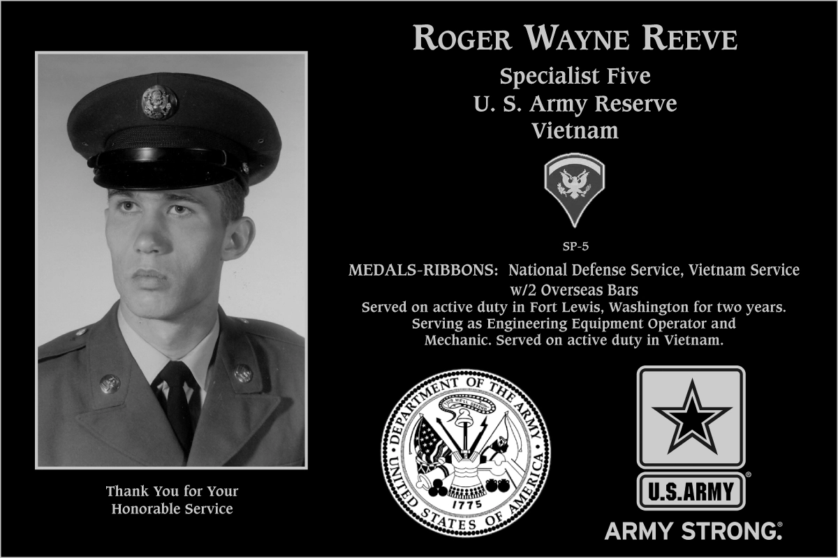 Specialist Roger Wayne Reeve | Mt. Soledad Virtual Plaque