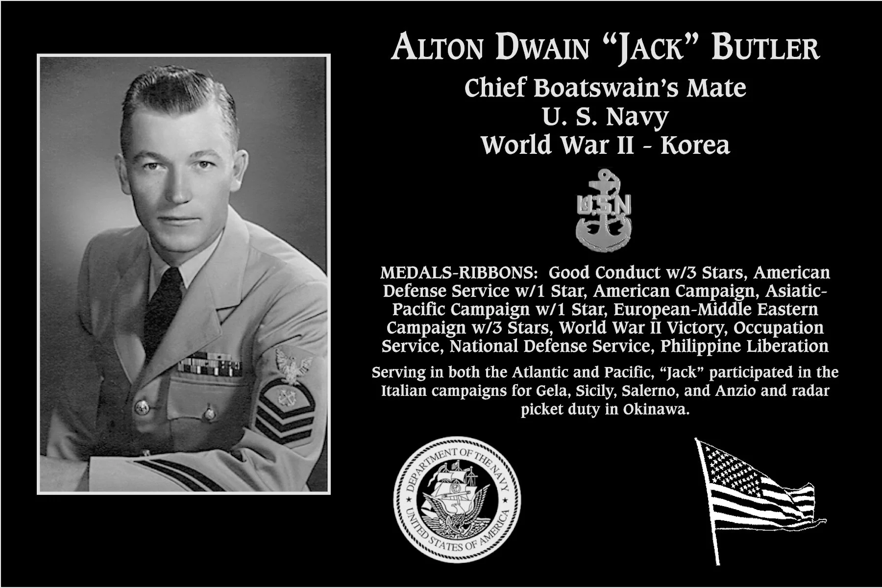 Chief Petty Officer Alton Dwain Butler | Mt. Soledad Virtual Plaque