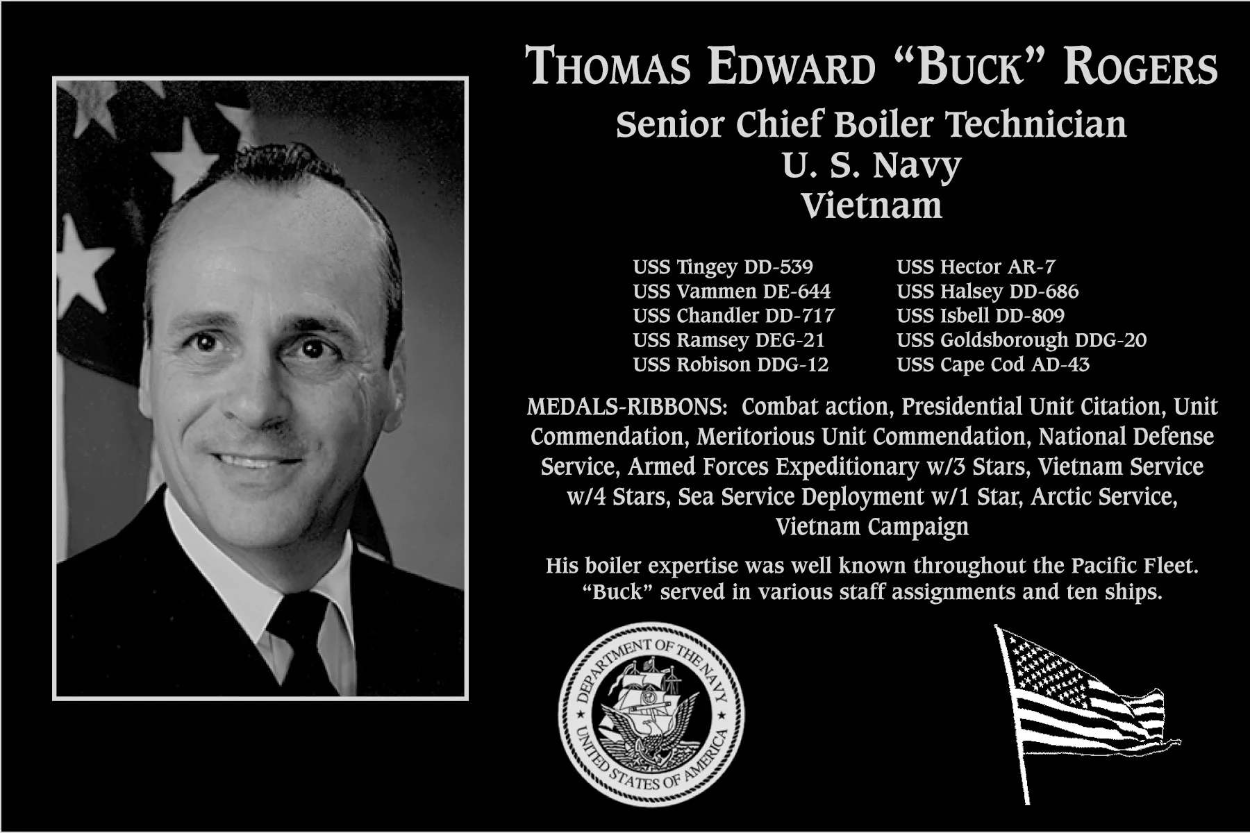 Senior Chief Petty Officer Thomas "Buck" Edward Rogers | Mt. Soledad ...