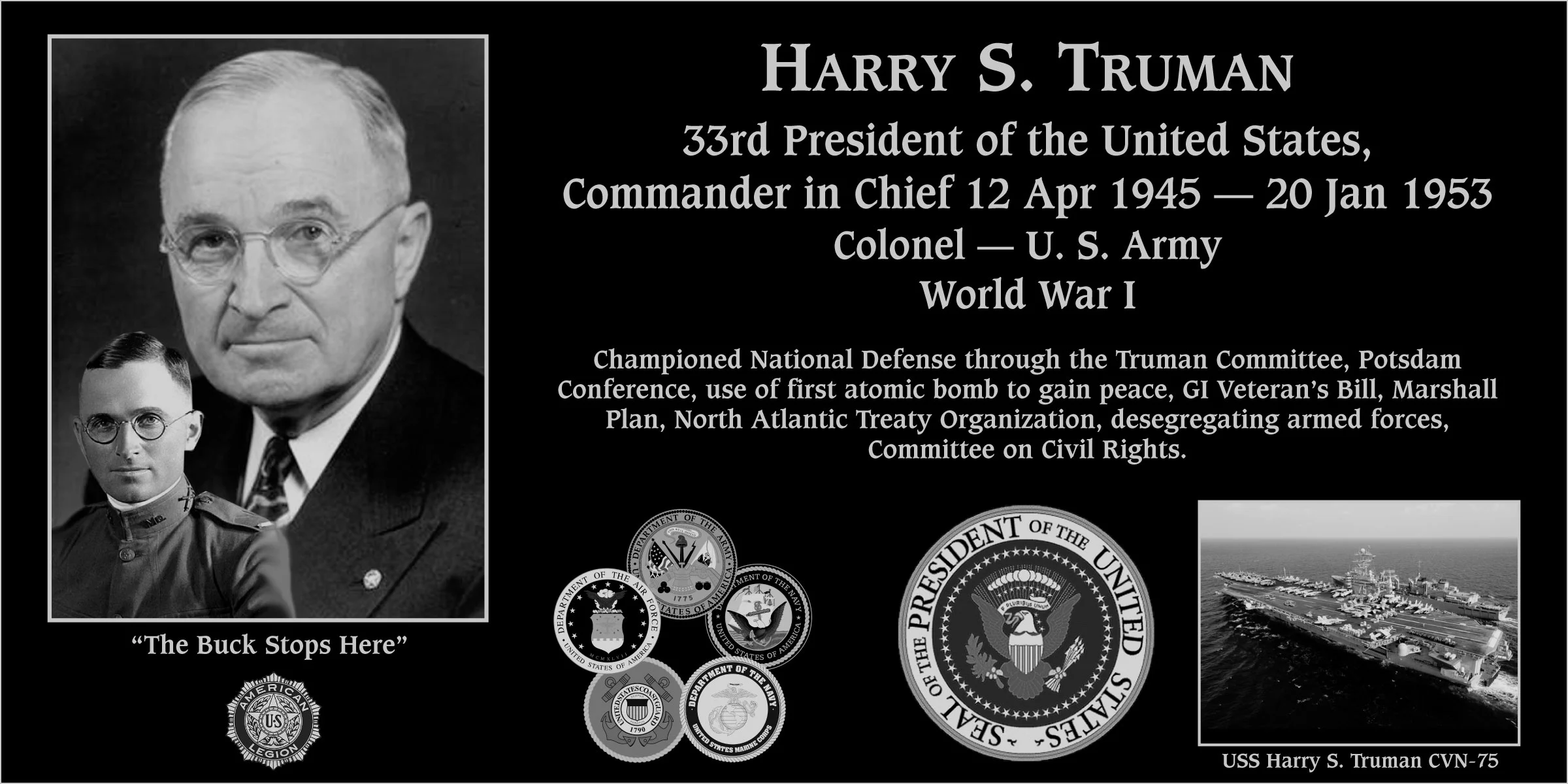 Colonel Harry S. Truman | Mt. Soledad Virtual Plaque