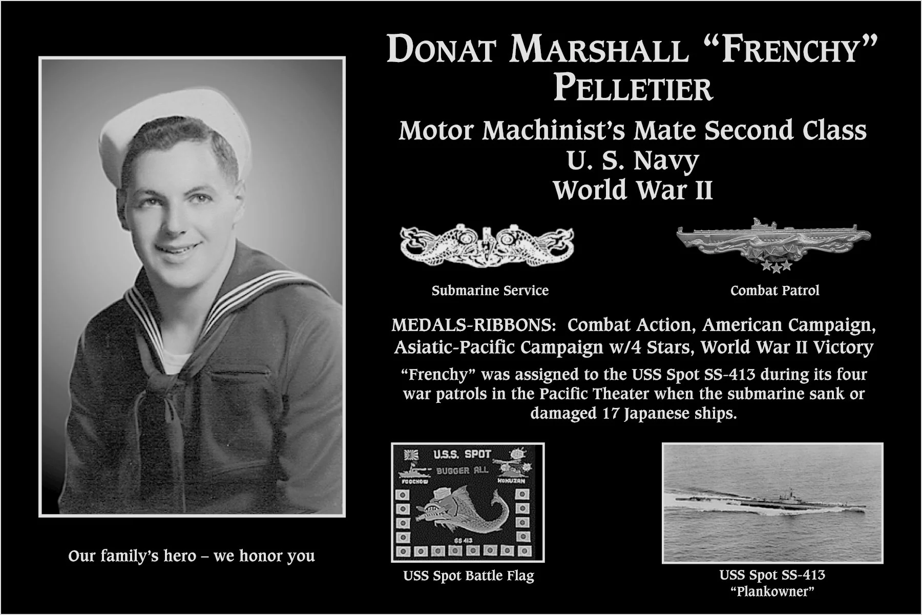 Petty Officer Second Class Donat "Frenchy" Marshall Pelletier | Mt ...
