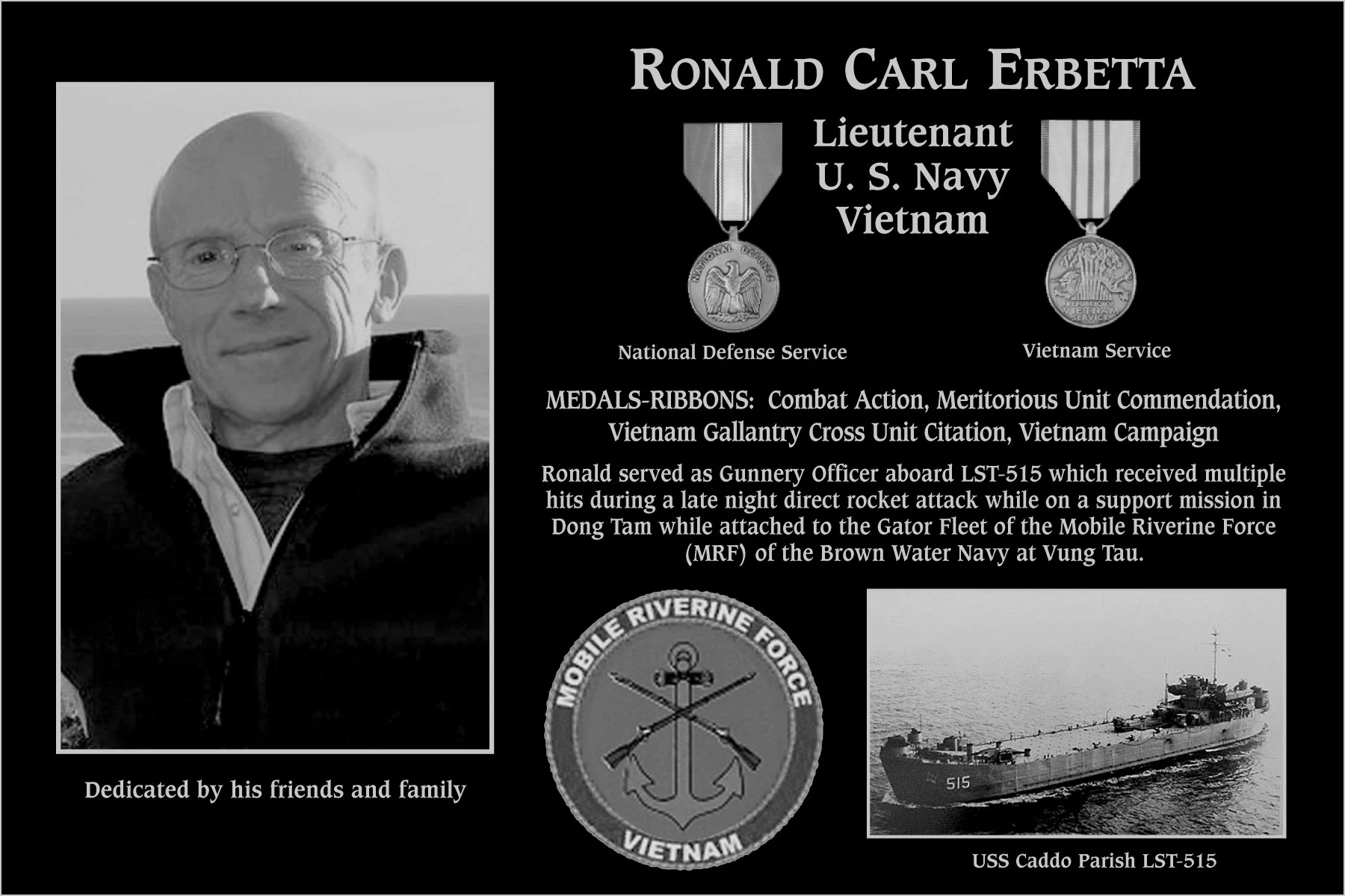 Lieutenant Ronald Carl Erbetta | Mt. Soledad Virtual Plaque