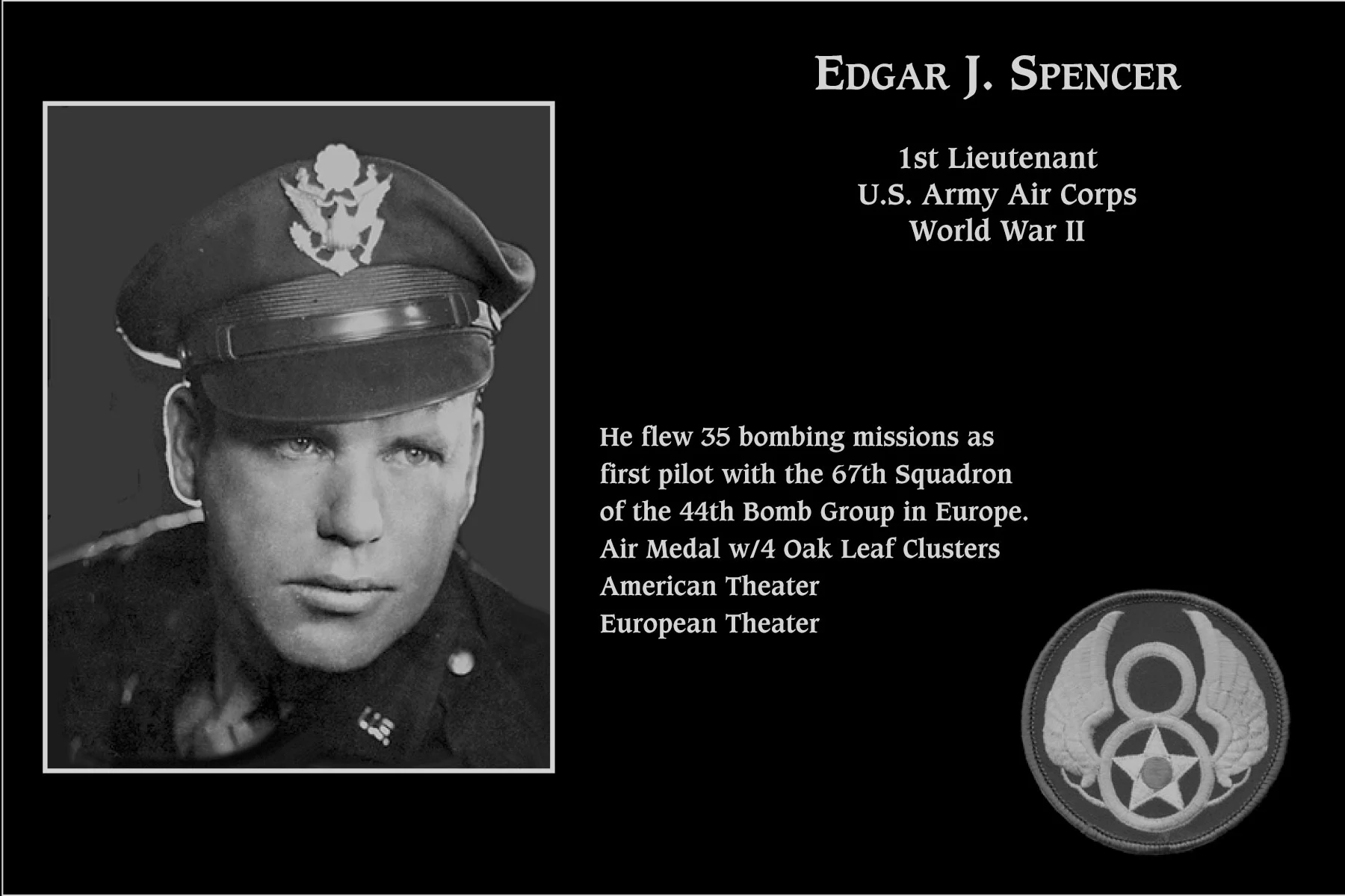 First Lieutenant Edgar J Spencer | Mt. Soledad Virtual Plaque