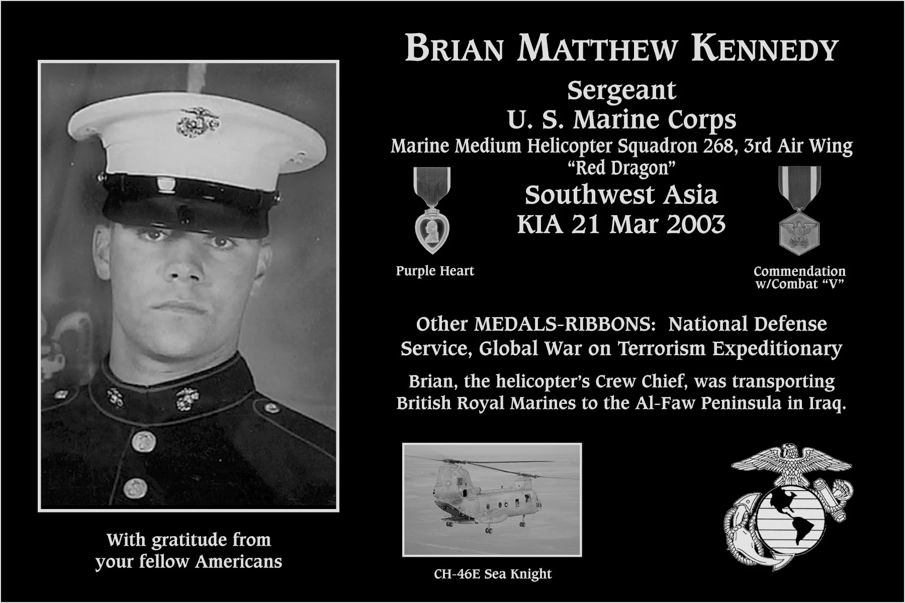 Sergeant Brian Matthew Kennedy | Mt. Soledad Virtual Plaque
