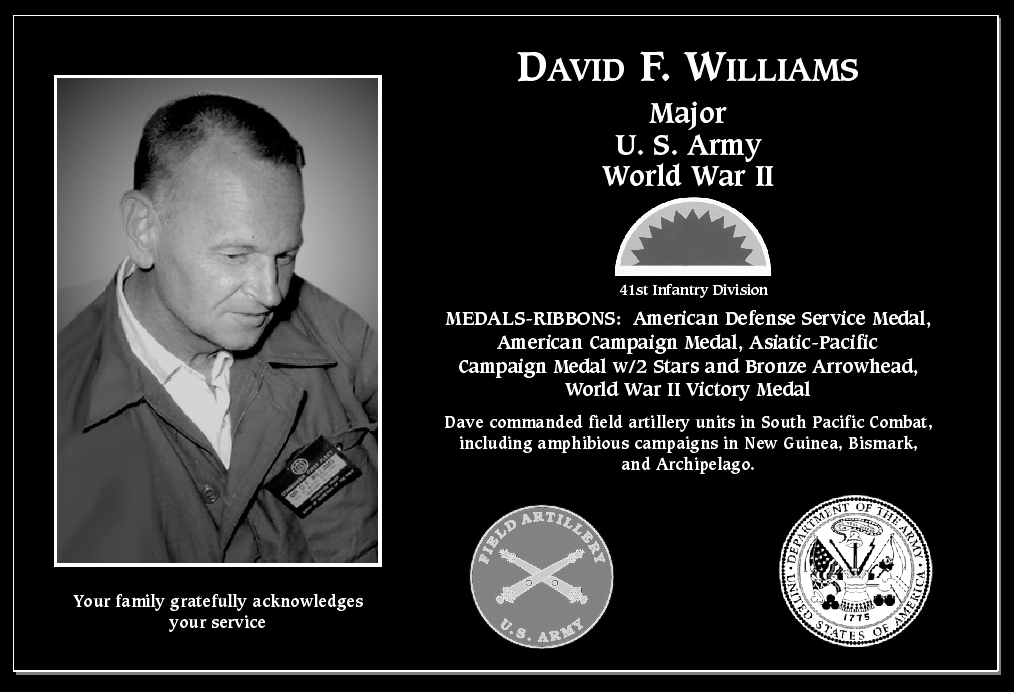 Major David F Williams | Mt. Soledad Virtual Plaque
