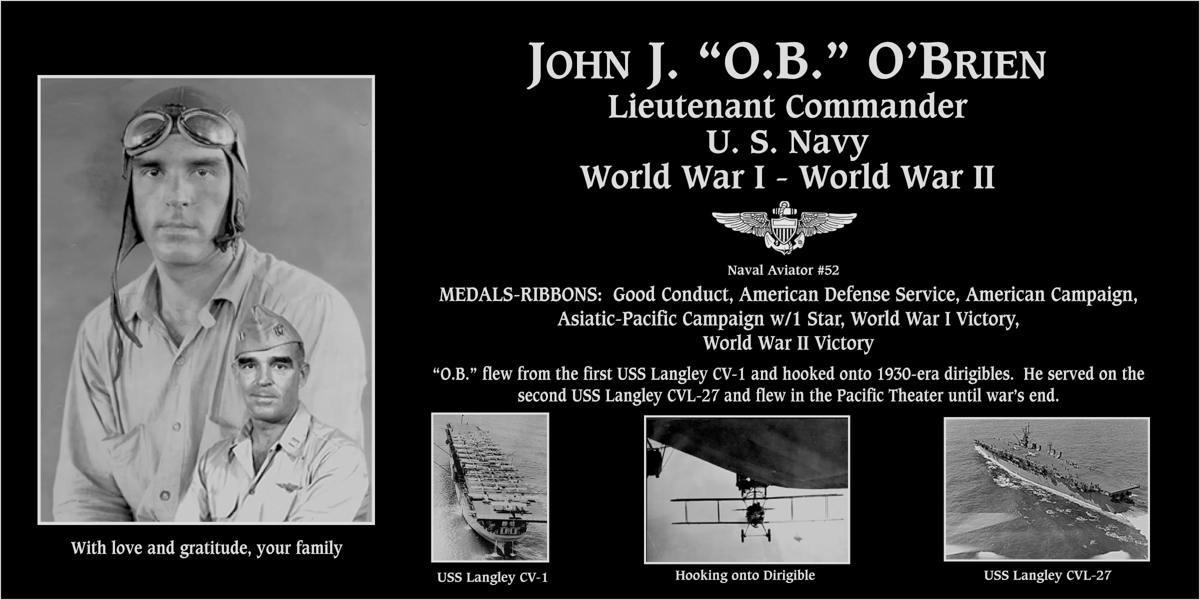 Lieutenant Commander John J O'Brien | Mt. Soledad Virtual Plaque
