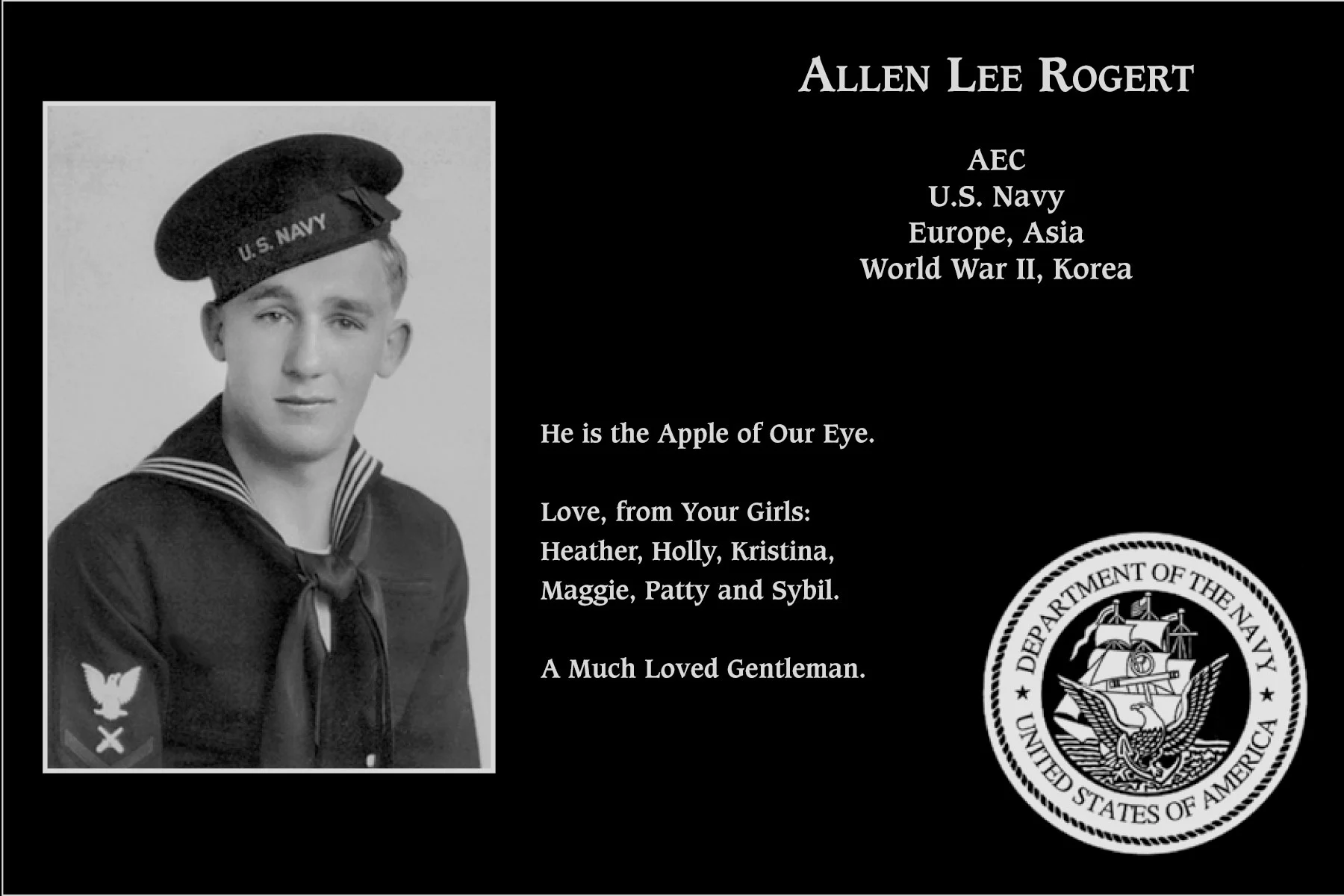 Chief Petty Officer Allen Lee Rogert | Mt. Soledad Virtual Plaque