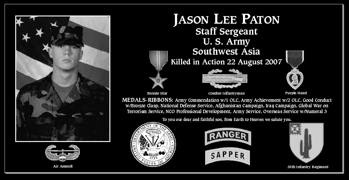 Staff Sergeant Jason Lee Paton | Mt. Soledad Virtual Plaque