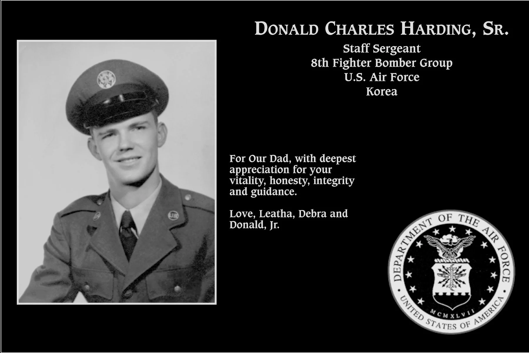 Staff Sergeant Donald Charles Harding, Sr. | Mt. Soledad Virtual Plaque