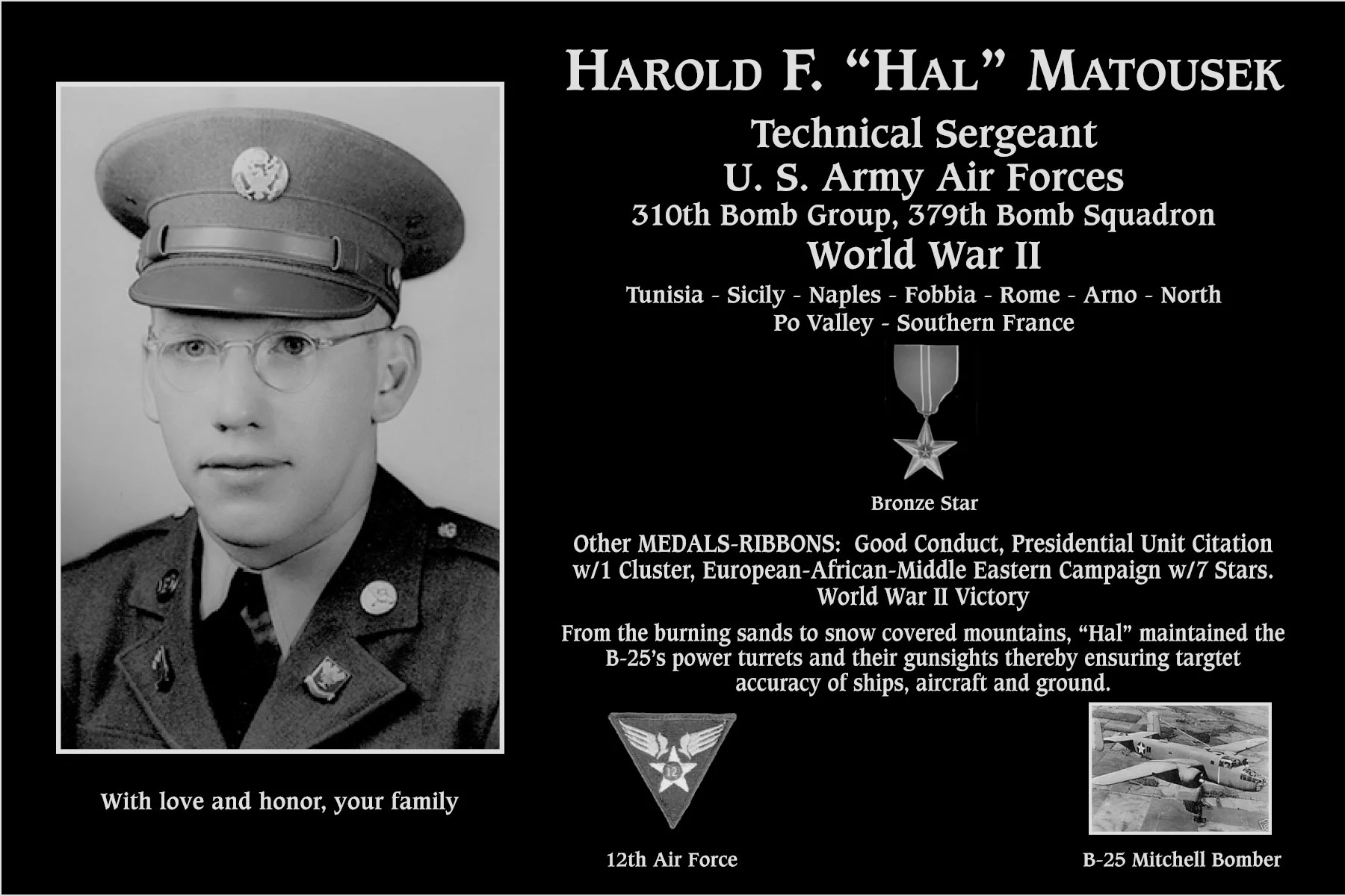 Technical Sergeant Harold F Matousek | Mt. Soledad Virtual Plaque