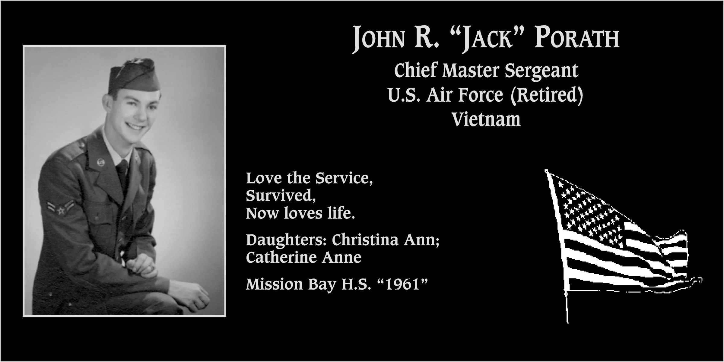Chief Master Sergeant John R Porath | Mt. Soledad Virtual Plaque