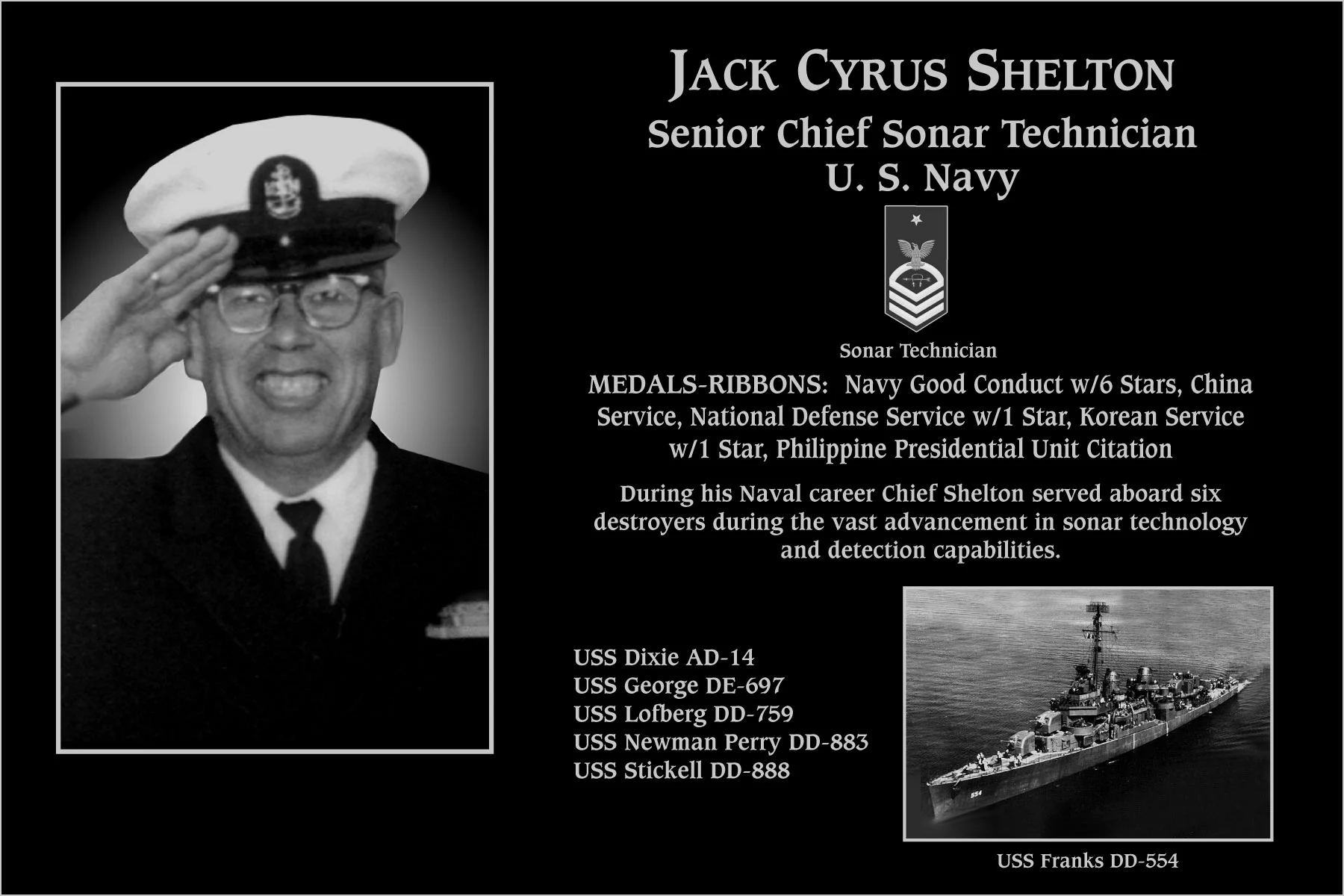 Senior Chief Petty Officer Jack Cyrus Shelton | Mt. Soledad Virtual Plaque