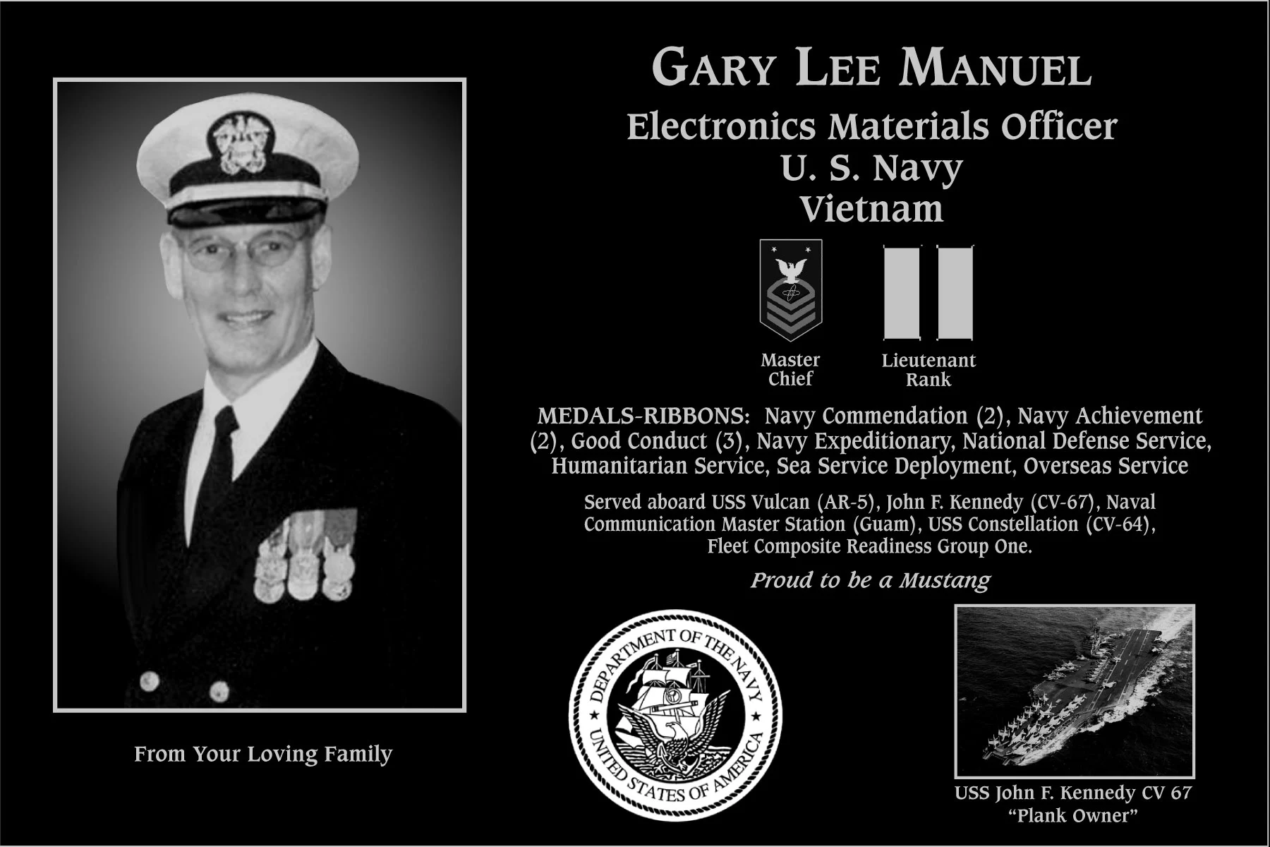 Lieutenant Gary Lee Manuel | Mt. Soledad Virtual Plaque
