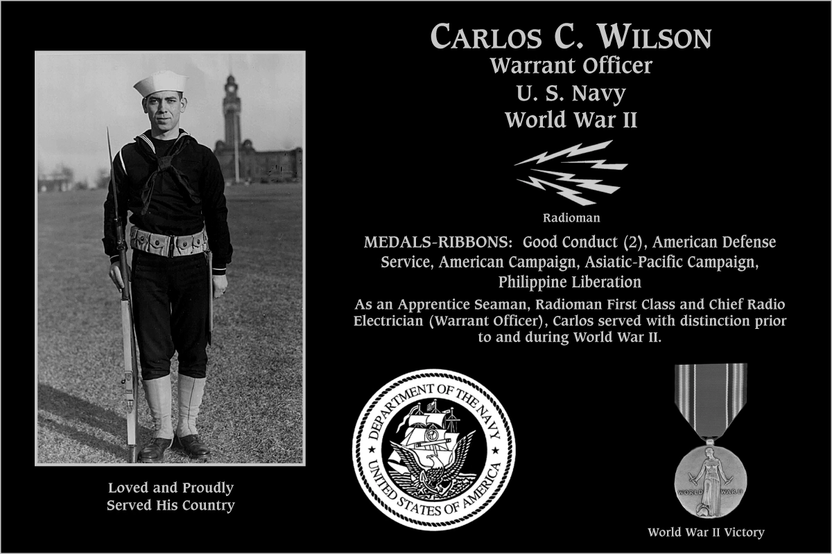 Chief Warrant Officer 1 Carlos C. Wilson | Mt. Soledad Virtual Plaque