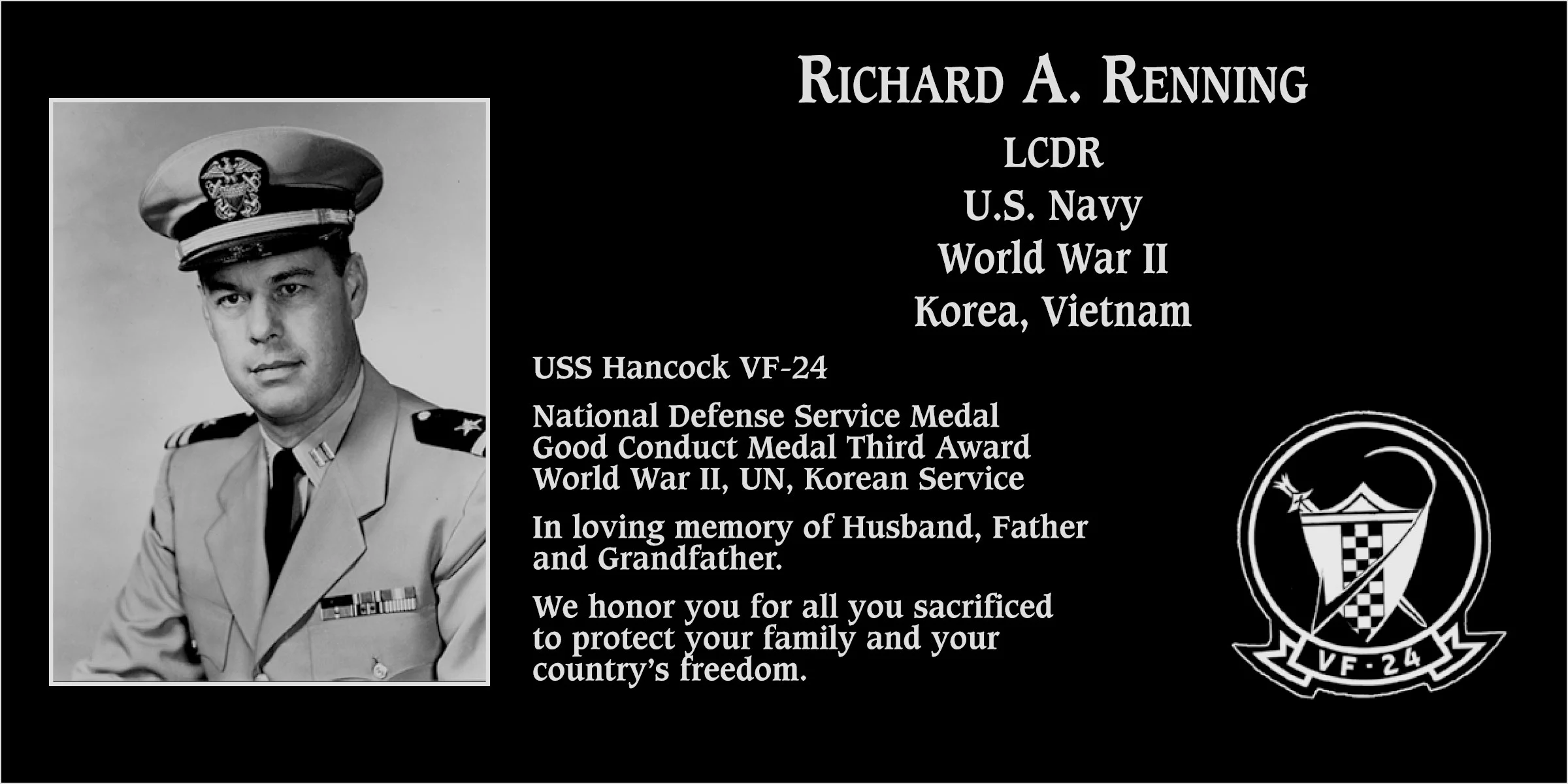 Lieutenant Commander Richard A Renning | Mt. Soledad Virtual Plaque