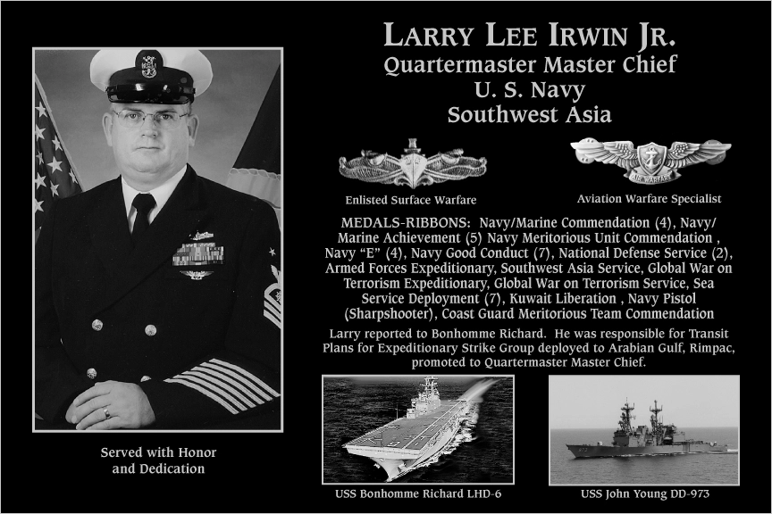 Master Chief Petty Officer Larry Lee Irwin Jr. | Mt. Soledad Virtual Plaque