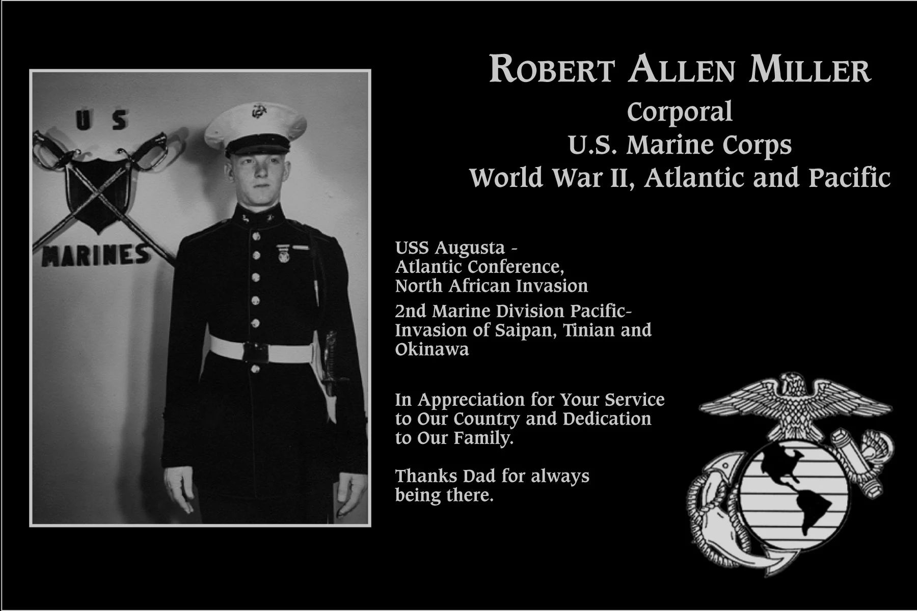 Corporal Robert Allen Miller | Mt. Soledad Virtual Plaque