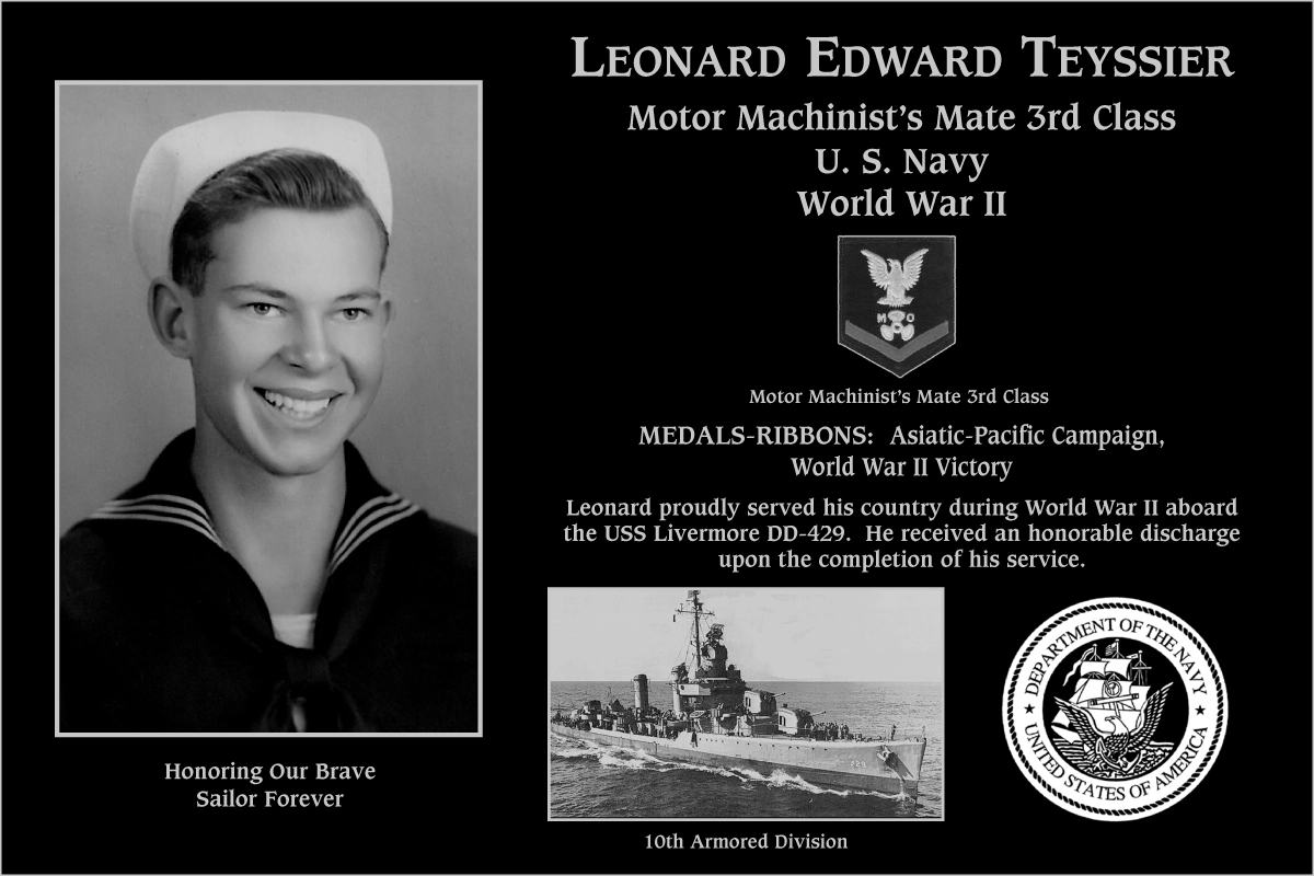 Petty Officer Third Class Leonard Edward Teyssier | Mt. Soledad Virtual ...