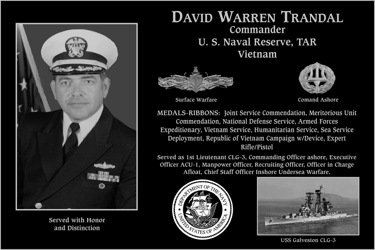 Commander David Warren Trandal | Mt. Soledad Virtual Plaque