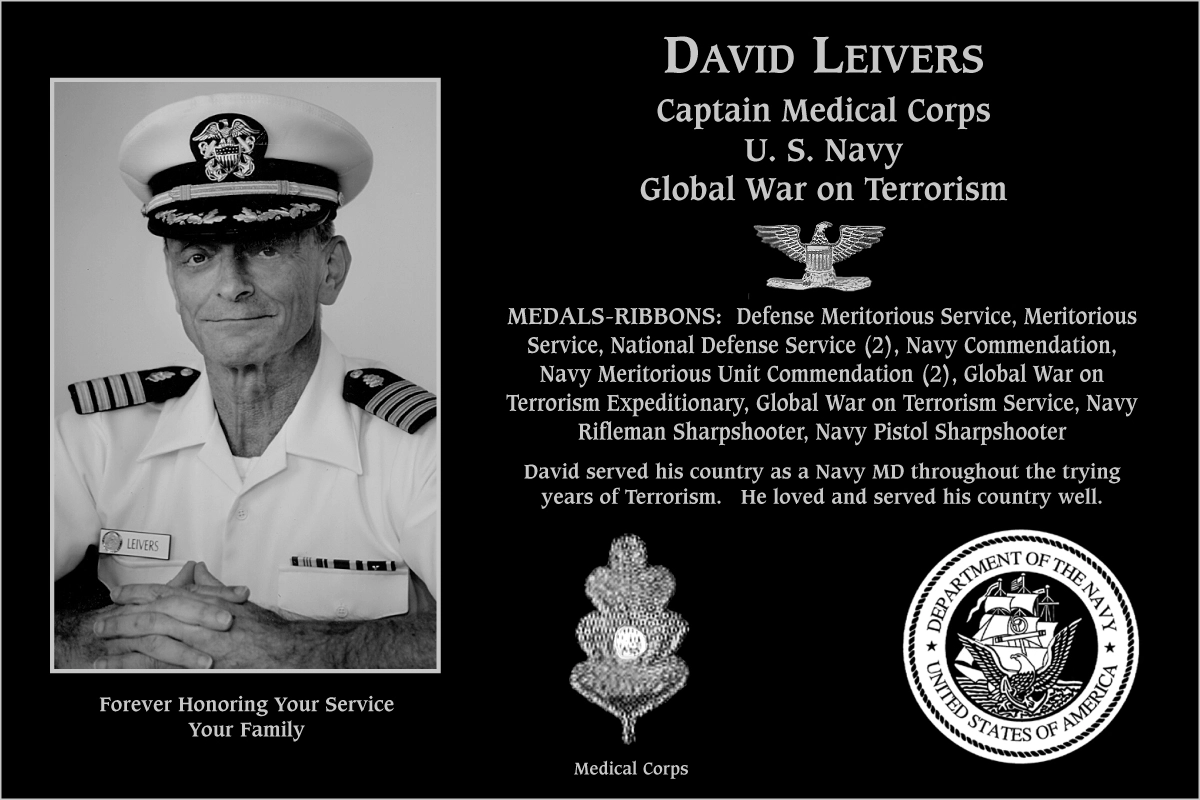 Captain David Leivers | Mt. Soledad Virtual Plaque