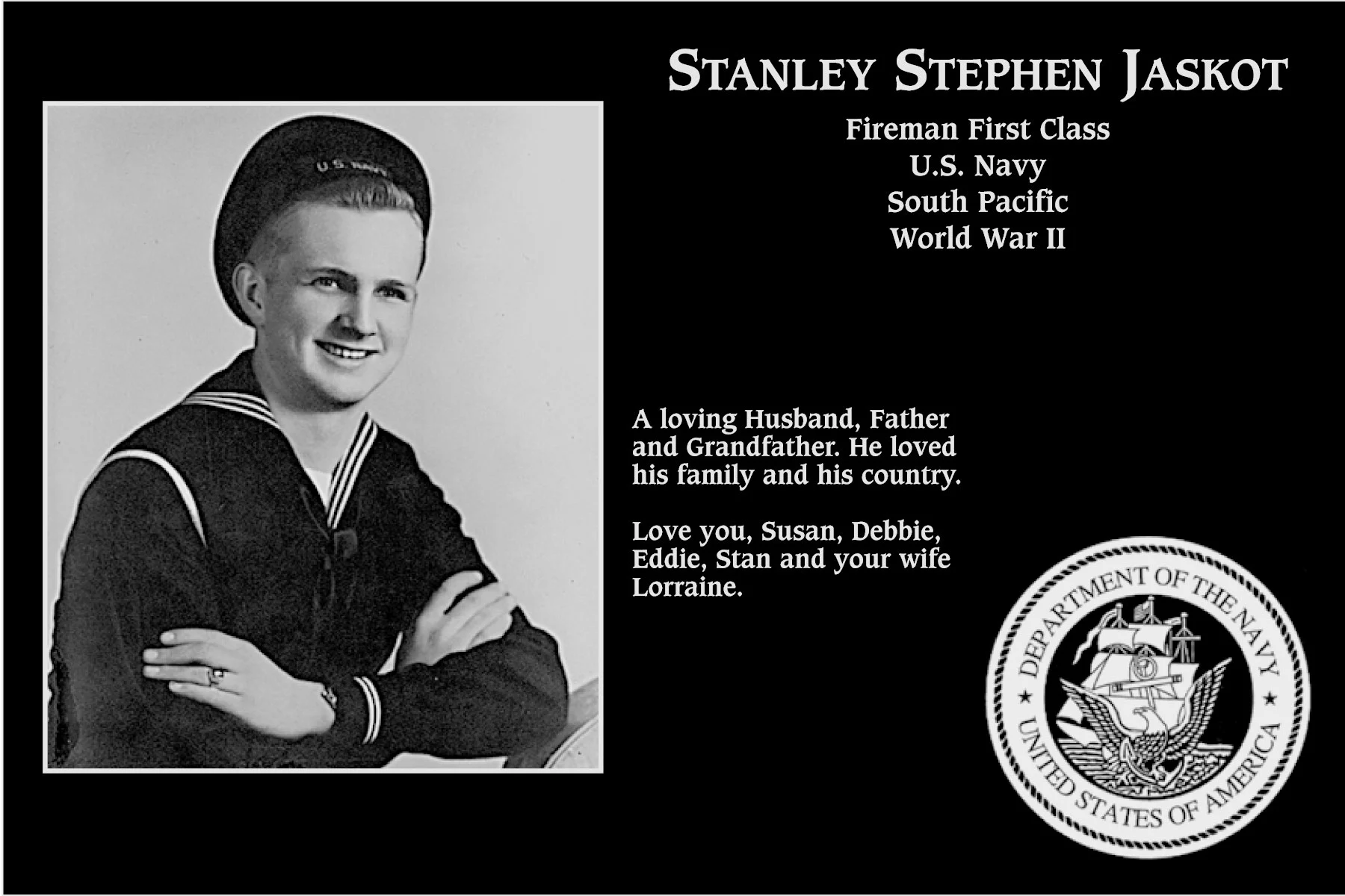 Petty Officer First Class Stanley Stephen Jaskot | Mt. Soledad Virtual ...