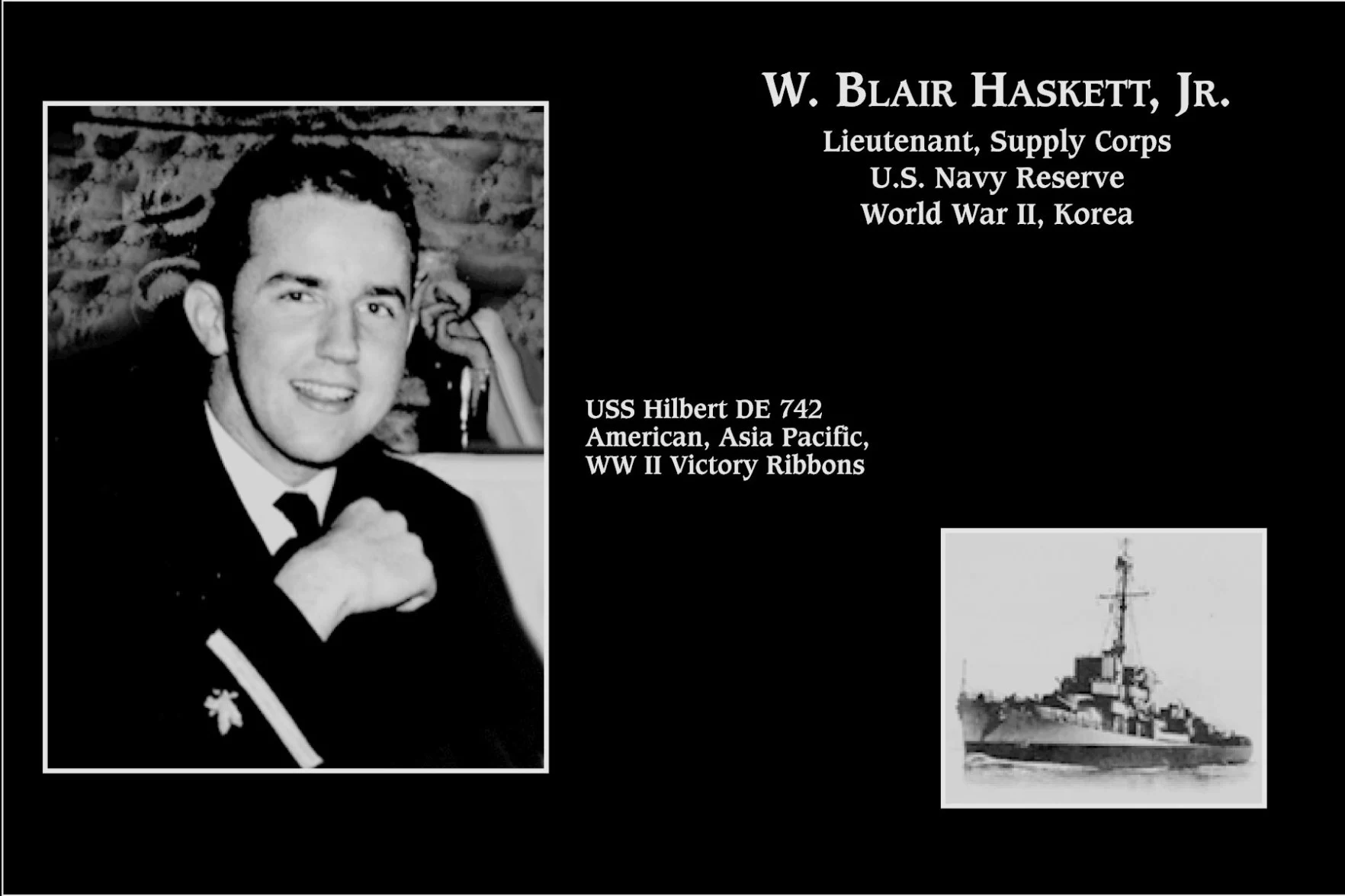 Lieutenant W. Blair Haskett, Jr. | Mt. Soledad Virtual Plaque
