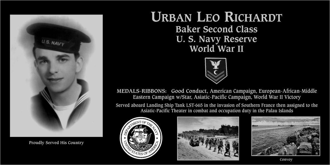 Petty Officer Second Class Urban Leo Richardt | Mt. Soledad Virtual Plaque