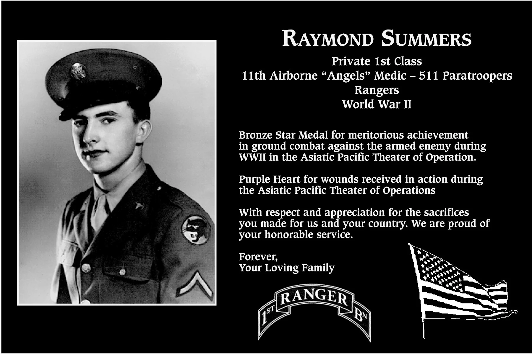 Private First Class Raymond Summers | Mt. Soledad Virtual Plaque