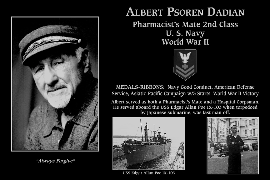 Petty Officer Second Class Albert Psoren Dadian | Mt. Soledad Virtual Plaque