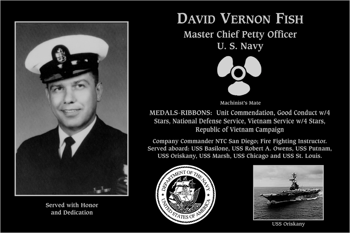 Master Chief Petty Officer David Vernon Fish | Mt. Soledad Virtual Plaque