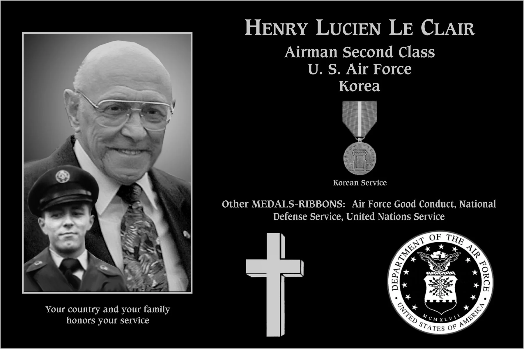 Airman Henry Lucian Le Clair | Mt. Soledad Virtual Plaque