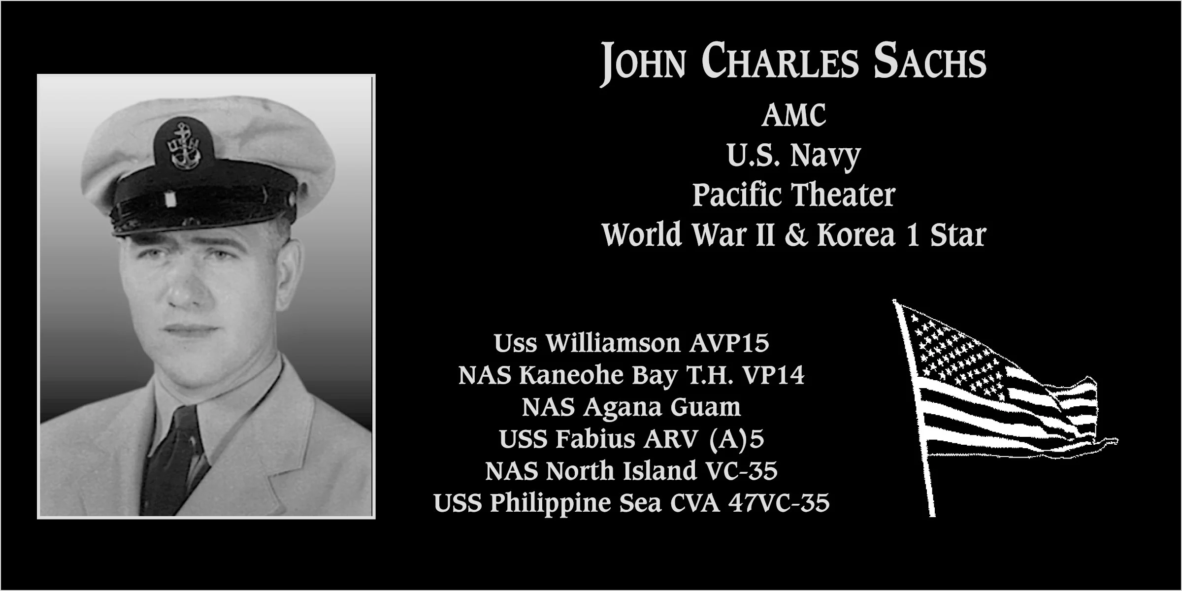 Chief Petty Officer John Charles Sachs | Mt. Soledad Virtual Plaque