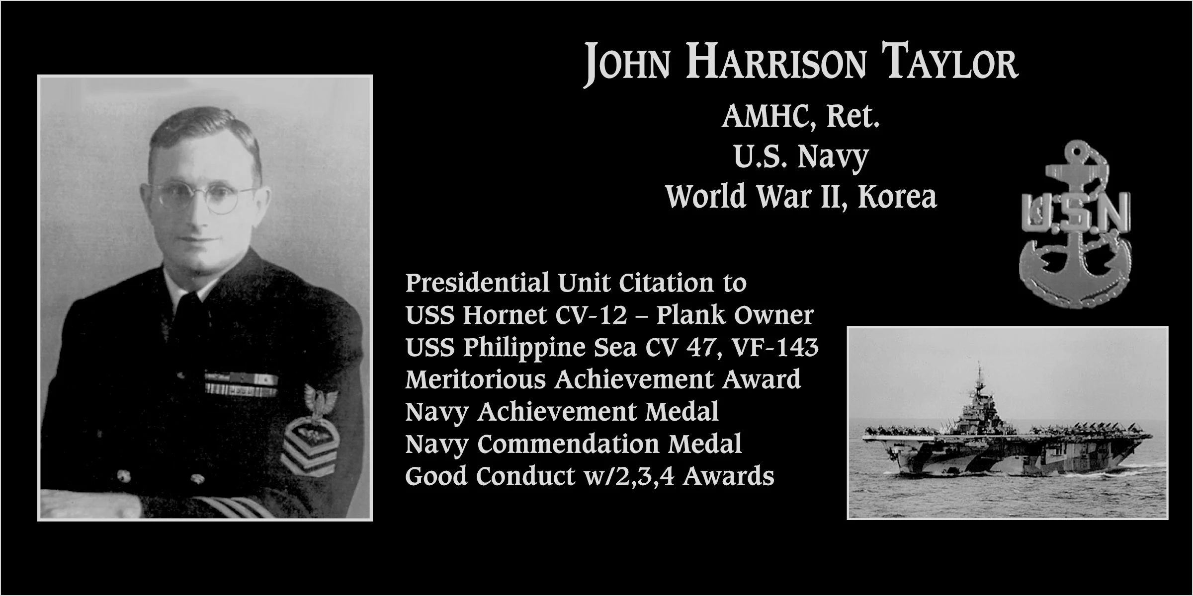 Chief Petty Officer John Harrison Taylor | Mt. Soledad Virtual Plaque