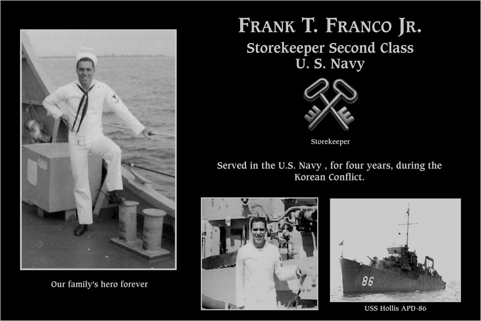 Petty Officer Second Class Frank T. Franco Jr. | Mt. Soledad Virtual Plaque