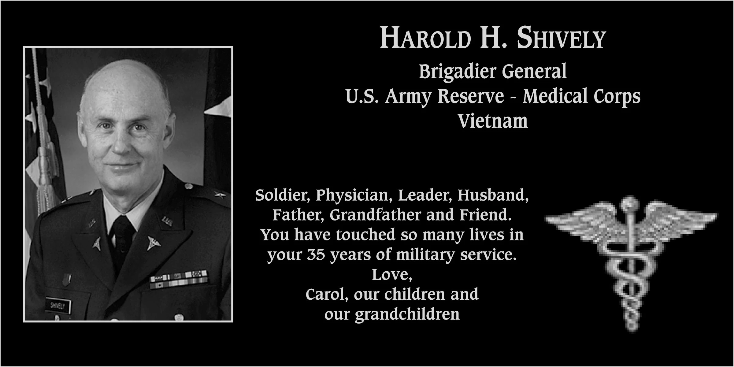 Brigadier General Harold H. Shively | Mt. Soledad Virtual Plaque