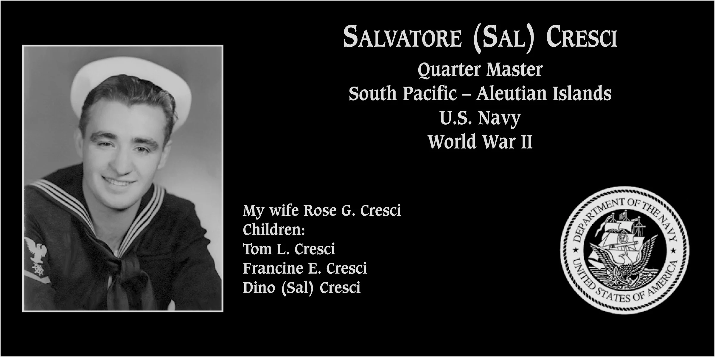 Petty Officer First Class Salvatore Cresci | Mt. Soledad Virtual Plaque
