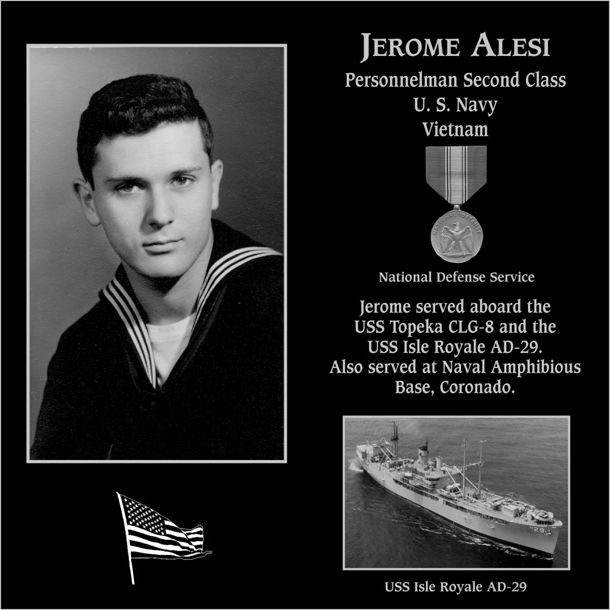 Petty Officer Second Class Jerome Alesi | Mt. Soledad Virtual Plaque