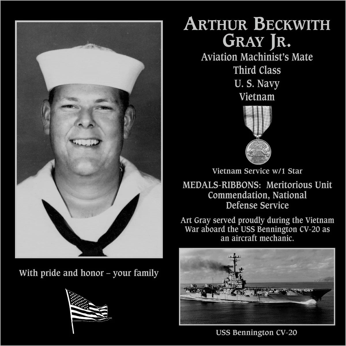 Petty Officer Third Class Arthur Beckwith Gray Jr. | Mt. Soledad ...